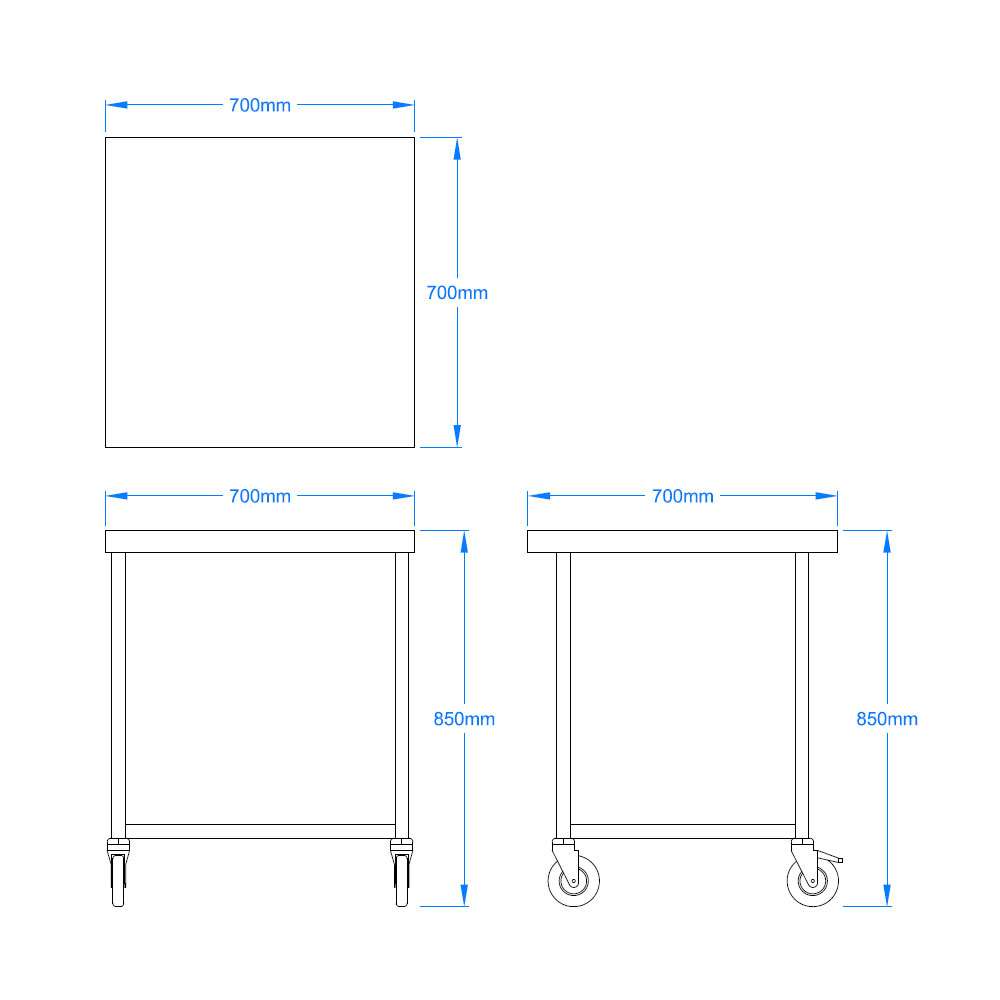 700 x 700mm Mobile Stainless Steel Table | Buy Online | Ireland ...