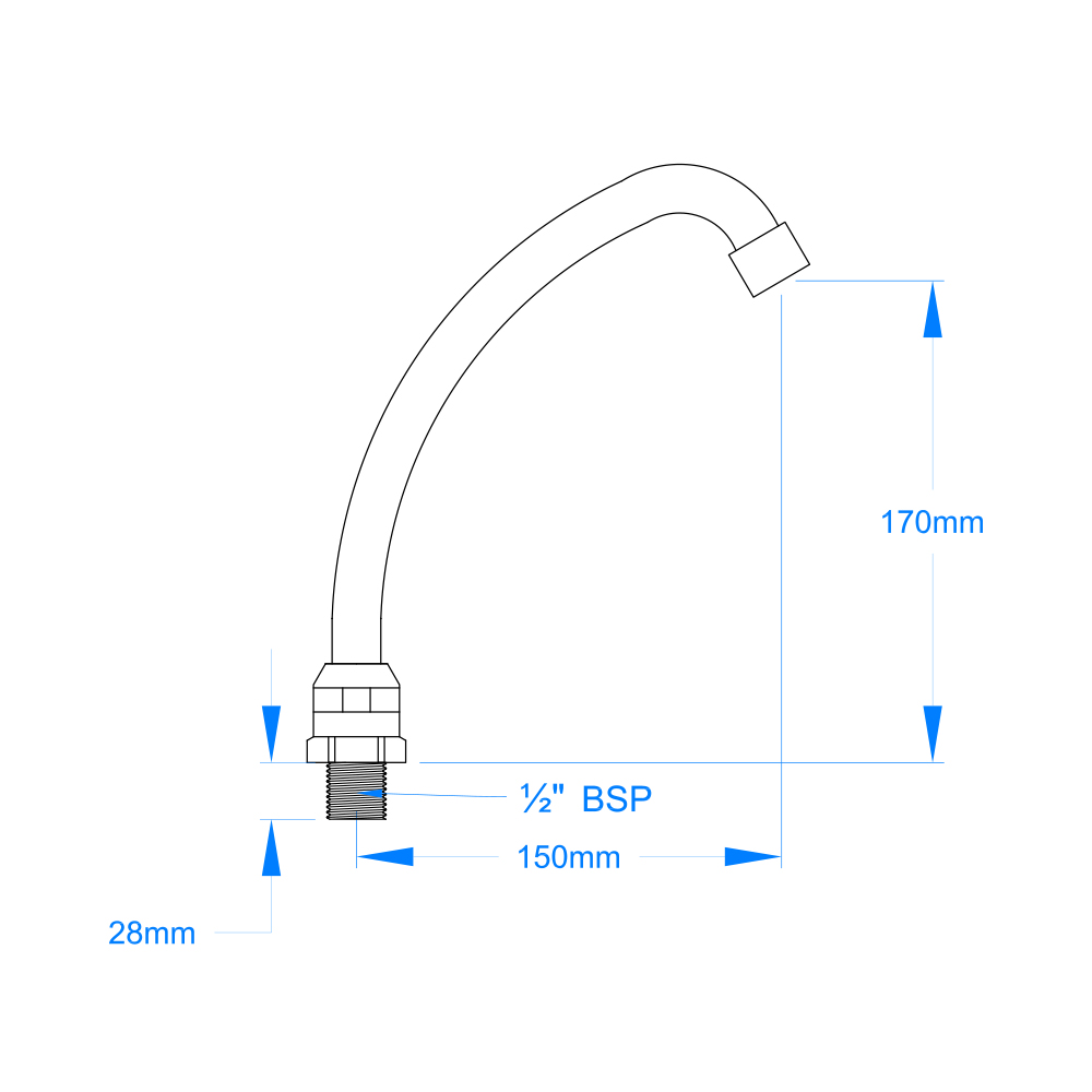 Single Swivel Spout (150mm) | Buy Online | Ireland - CommercialSinks.ie